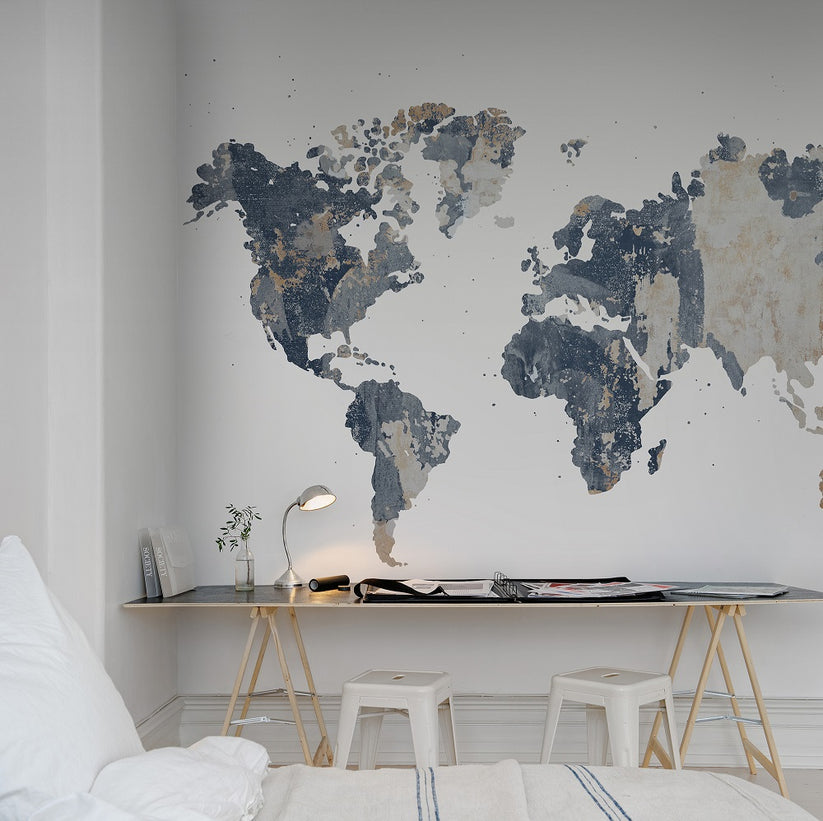 Buy Your Own World Battered Map Mural Wallpaper | Monochrome Wallpaper ...